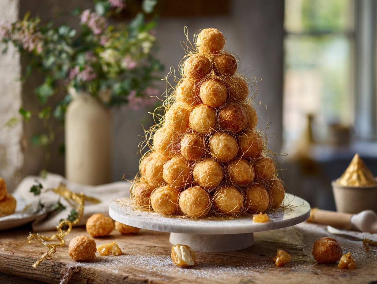 Elegant French Dessert Tower: A Celebration of Profiteroles