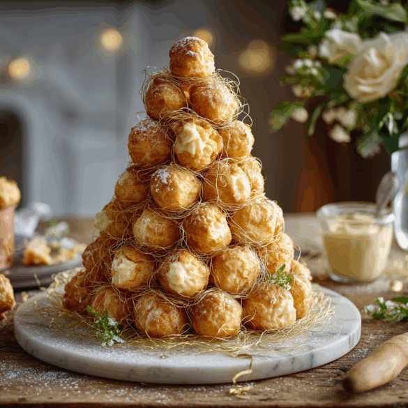 Elegant French Dessert Tower: A Celebration of Profiteroles